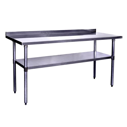 Kratos Stainless Steel Kitchen Prep Table 72"x30" with Backsplash and Undershelf, NSF Worktable for Restaurants - 18ga/430SS