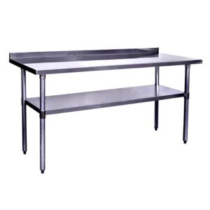 kratos stainless steel kitchen prep table 60"x30" with backsplash and undershelf, nsf worktable for restaurants - 18ga/430ss