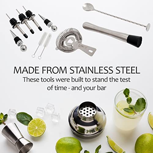 20-Piece Cocktail Mixology Shaker Set - Bartender Kit with Bamboo Stand - Bar Accessories Kit Including a Martini Shaker, Bar Jigger, Syrup Dispenser & Mixer Recipe Book