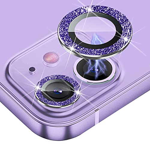 JOLOJO Bling Camera Lens Protector Compatible for iPhone 12(6.1")/12 Mini(5.4")/11(6.1") Ultra Thin/Clear Full Cover Metal Giltter Ring Anti-Scratch Tempered Glass Screen Protector - Purple Diamond