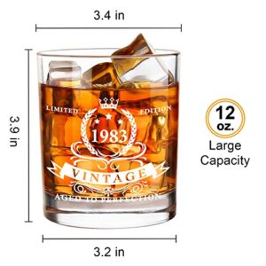 Lighten Life 40th Birthday Gifts for Men,1983 Whiskey Glass in Valued Wooden Box,Bourbon Glass for 40 Years Old Dad,Husband,Friend,40th Birthday Decorations for Men,12 oz Old Fashioned Glass