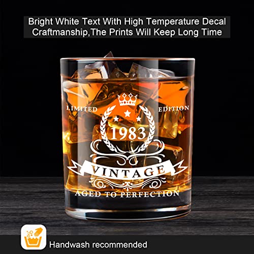 Lighten Life 40th Birthday Gifts for Men,1983 Whiskey Glass in Valued Wooden Box,Bourbon Glass for 40 Years Old Dad,Husband,Friend,40th Birthday Decorations for Men,12 oz Old Fashioned Glass