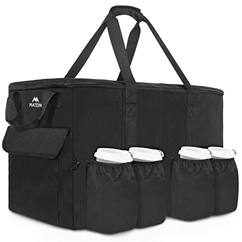 Food Delivery Bag XXL - 23x14x15 inches, Water Resistant Large Insulated Hot Bags for Delivery with Cup Holders, Durable Pizza Warmer Carrying Case - Catering Bag for Food Deliveries, Cooler Bag Black