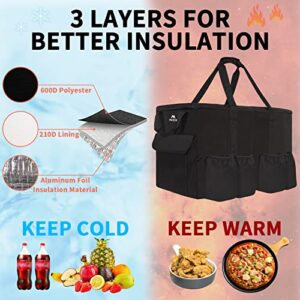 Food Delivery Bag XXL - 23x14x15 inches, Water Resistant Large Insulated Hot Bags for Delivery with Cup Holders, Durable Pizza Warmer Carrying Case - Catering Bag for Food Deliveries, Cooler Bag Black