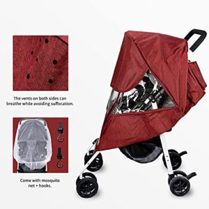 Stroller Rain Cover & Mosquito Net,Weather Shield Accessories - Protect from Rain Wind Snow Dust Insects Water Proof Ventilate Clear-Breathable Bug Shield for Baby Stroller by Gihims(Red)