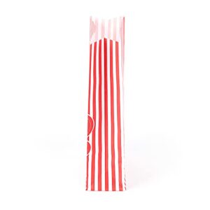 Restaurantware Bag Tek 1 Ounce Popcorn Bags, 100 Disposable Paper Popcorn Bags - Greaseproof, Striped, Red Paper Concession Popcorn Bags, For Movie Nights, Theaters, Carnivals, & More