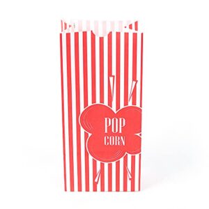 Restaurantware Bag Tek 1 Ounce Popcorn Bags, 100 Disposable Paper Popcorn Bags - Greaseproof, Striped, Red Paper Concession Popcorn Bags, For Movie Nights, Theaters, Carnivals, & More