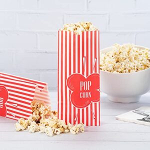 Restaurantware Bag Tek 1 Ounce Popcorn Bags, 100 Disposable Paper Popcorn Bags - Greaseproof, Striped, Red Paper Concession Popcorn Bags, For Movie Nights, Theaters, Carnivals, & More