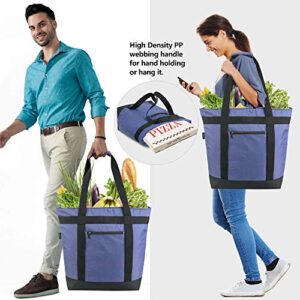 BeeGreen Cooler Bag Insulated Grocery Bags Large Freezer Shopping Cooler Tote for Travel Groceries Beach Thermal Food Delivery Bag to Keep Frozen Food Cold and Hot Food with Zipper Navy Innovations