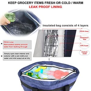 BeeGreen Cooler Bag Insulated Grocery Bags Large Freezer Shopping Cooler Tote for Travel Groceries Beach Thermal Food Delivery Bag to Keep Frozen Food Cold and Hot Food with Zipper Navy Innovations