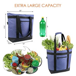 BeeGreen Cooler Bag Insulated Grocery Bags Large Freezer Shopping Cooler Tote for Travel Groceries Beach Thermal Food Delivery Bag to Keep Frozen Food Cold and Hot Food with Zipper Navy Innovations