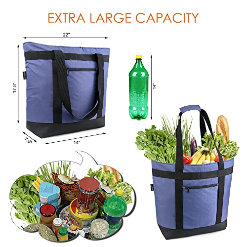 BeeGreen Cooler Bag Insulated Grocery Bags Large Freezer Shopping Cooler Tote for Travel Groceries Beach Thermal Food Delivery Bag to Keep Frozen Food Cold and Hot Food with Zipper Navy Innovations