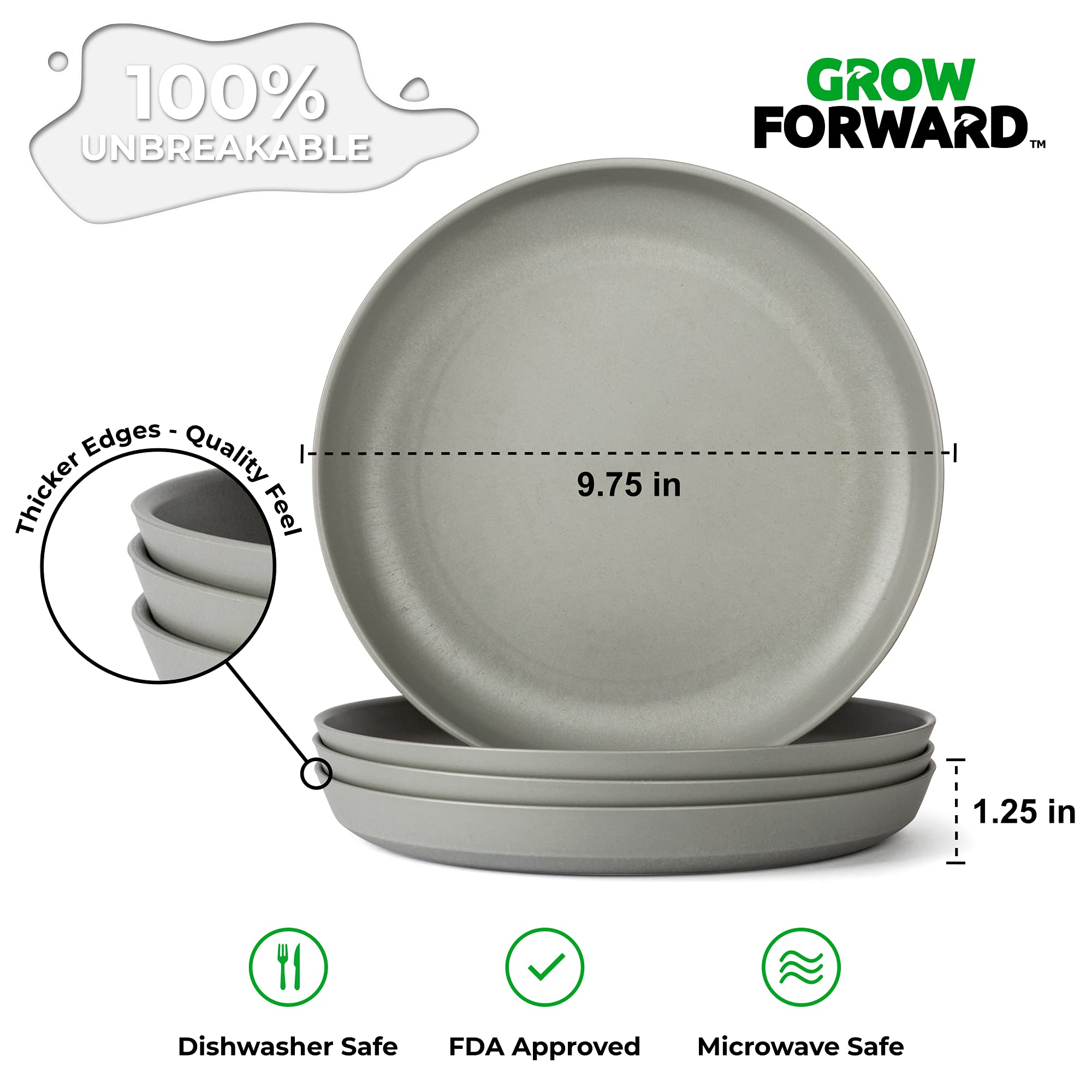 Grow Forward Premium Wheat Straw Plates and Bowls Sets - 8 Unbreakable Microwave Safe Dishes - Reusable Wheat Straw Dinnerware Sets - Plastic Plates and Bowls Alternative for Camping, RV - Feather