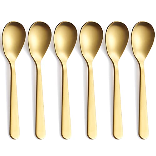 FULLYWARE Matte Gold Demitasse Espresso Spoons, Stainless Steel Satin Finish Coffee Spoons, Mini Teaspoons, Sugar Spoons, 4.7-inch, Set of 6