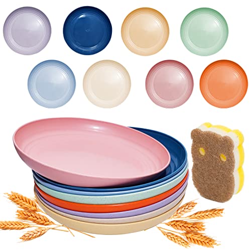 DAPIPIK 8 Pieces 10 Inch Wheat Straw Plates, Unbreakable Dinner Plates, Lightweight Straw Plates, Dishwasher & Microwave Safe, Perfect for Dinner Dishes, Healthy for Kids & Adult