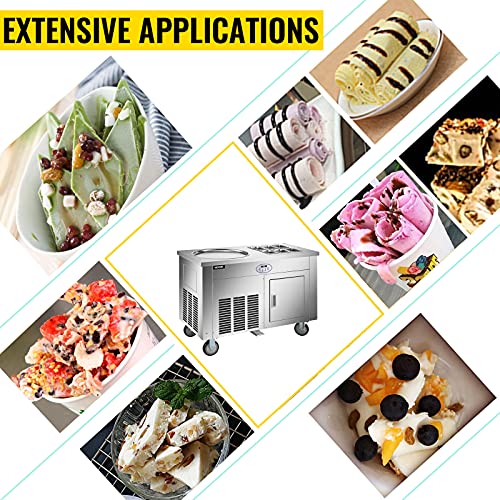 VEVOR Fried Ice Cream Roll Machine, Single Pan Commercial Ice Roll Maker, Stainless Steel Fried Ice Cream Roll Maker w/Refrigerated Cabinet & 6 Boxes, Roll Ice Cream Machine for Bar Cafe Dessert Shop