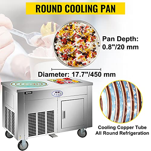 VEVOR Fried Ice Cream Roll Machine, Single Pan Commercial Ice Roll Maker, Stainless Steel Fried Ice Cream Roll Maker w/Refrigerated Cabinet & 6 Boxes, Roll Ice Cream Machine for Bar Cafe Dessert Shop