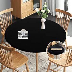 obstal fitted round table cloth, reversible waterproof stain resistant elastic stretch tablecloth, wipe clean table cover for outdoor/indoor use, fits round tables up to 40" - 44" diameter, black