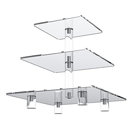 Jusalpha® 3 Tier Strong Acrylic Square Cupcake Stand, Dessert Display Tower (Clear, 1)