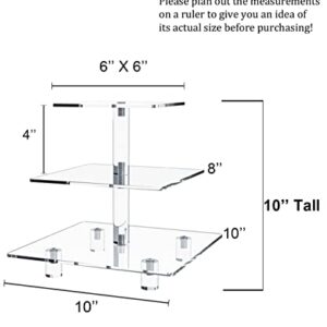 Jusalpha® 3 Tier Strong Acrylic Square Cupcake Stand, Dessert Display Tower (Clear, 1)