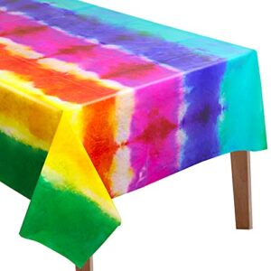 2 pieces tie dye tablecloth plastic tie dye theme table cover rainbow table cover rectangle colorful table cover for tie dye kitchen family dining room birthday party decoration (86.6 x 51.2 inch)