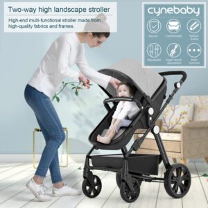 Newborn Infant Baby Bassinet Stroller - Sleeping & Sitting Mode 2 in 1 All Terrain High Landscape Shock Absorption Sunshade Comfortable Baby Toddler Strollers for 0-36 Months Old Babies Gray