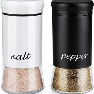 Salt and Pepper Shakers Set, Salt Shaker with Clear Glass Bottom, 5 oz Salt and Pepper Set for Cooking Table RV BBQ, Black and White Kitchen Decor and Accessories