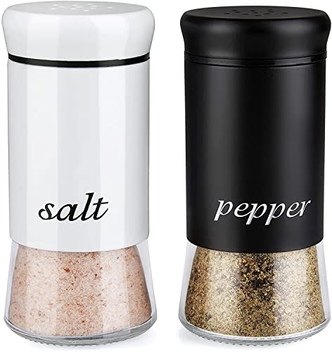 Salt and Pepper Shakers Set, Salt Shaker with Clear Glass Bottom, 5 oz Salt and Pepper Set for Cooking Table RV BBQ, Black and White Kitchen Decor and Accessories