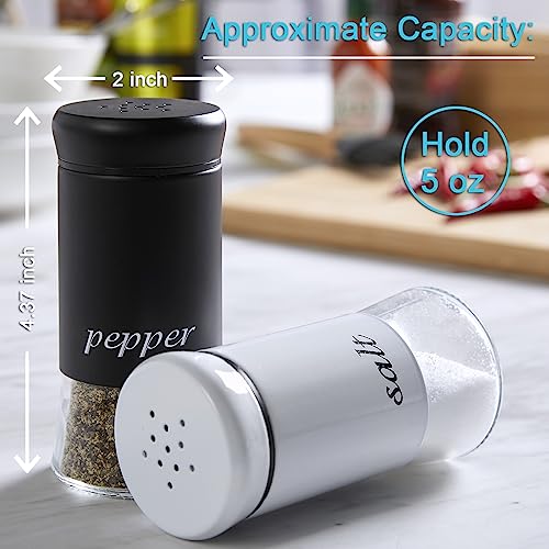 Salt and Pepper Shakers Set, Salt Shaker with Clear Glass Bottom, 5 oz Salt and Pepper Set for Cooking Table RV BBQ, Black and White Kitchen Decor and Accessories