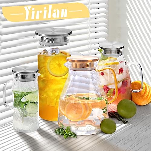 Yirilan Glass Pitcher,51oz/1.5liter Glass Pitcher With Lid,Carafes & Pitchers,Iced Tea Pitcher,Water Carafe With Handle,Heat Resistant Borosilicate Glass Jug,Beverage Pitcher, Tea Jug(With Brush)