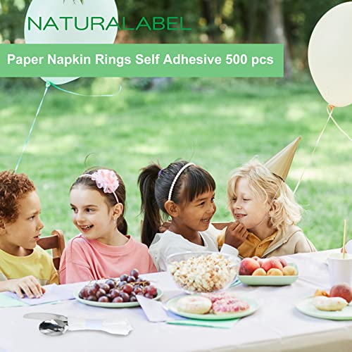 NATURALABEL Napkin Band, Paper Napkin Rings Self Adhesive 500-Count (White)