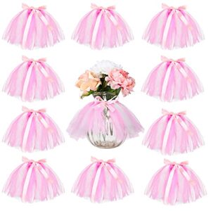 12 pieces mini tutu table skirt wine bottle cover tutu skirt tulle tutu table skirt decor tutu garland tulle table centerpieces for wedding baby shower cake dessert birthday party (pink and white)