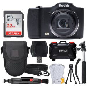 kodak pixpro fz152 digital camera + 32gb memory card + point and shoot camera case + extendable monopod + lens cleaning pen + lcd screen protectors + table top tripod – ultimate bundle