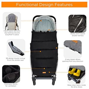 liuliuby CozyMuff - Warm Stroller Footmuff with Temperature Control - Universal Baby Bunting Bag for Cold Weather - Outdoor Sleeping Bag (6M – 4T, Black)