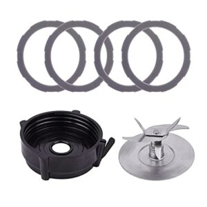 stainless steel blender cutter blade, jar base bottom cap and 4pcs blender gaskets compatible with oster pro 1200 blender, a.i.force premium blender replacement parts