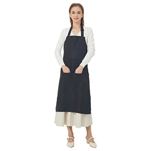 URED 1pcs Black Apron For Women，Bib Kitchen Apron，Extra Long Protection From Knee To Chest，Nail Tech Apron With Pockets，Artist Apron With Pockets，Chef Apron Elegant life RPET fabric