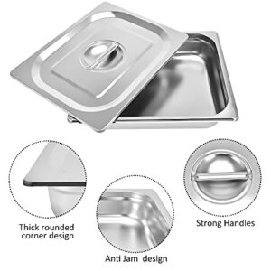 DatingDay 4 Packs Stainless steam Hotel pan，1/2 Size x 2.5" Deep，22 Gauge/0.7mm Thick Stainless Steel Hotel Pan Anti Jam Steam Table Pan with Lid (1/2 Size x 2.5" Deep)