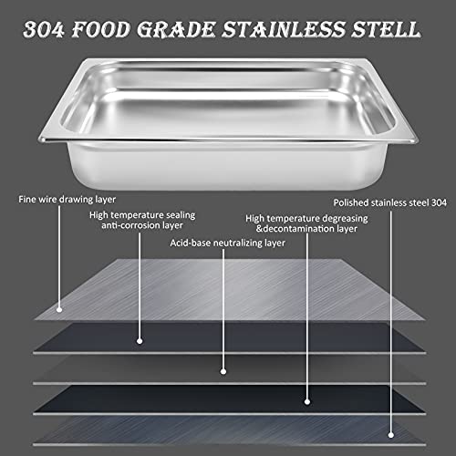 DatingDay 4 Packs Stainless steam Hotel pan，1/2 Size x 2.5" Deep，22 Gauge/0.7mm Thick Stainless Steel Hotel Pan Anti Jam Steam Table Pan with Lid (1/2 Size x 2.5" Deep)