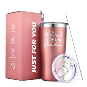 retirement gifts for women, funny birthday gifts,happy retired gifts,happy retirement gifts for friends,best retirement gifts,retired free and fabulous tumbler for coworker,teacher,nurse,mom(rosegold)