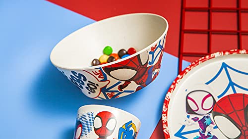 Zak Designs Marvel Spider-Man Dinnerware Set for Kids Includes 8" Plate, 6" Bowl, and 10oz Tumbler, Durable and Sustainable Melamine Bamboo Material (3-Piece Set, Spidey and His Amazing Friends)