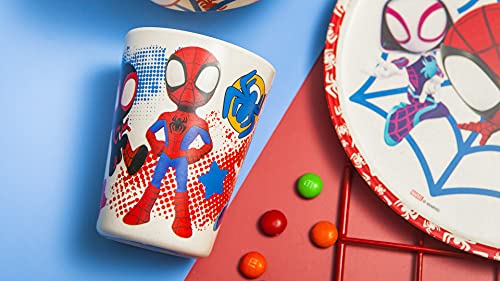 Zak Designs Marvel Spider-Man Dinnerware Set for Kids Includes 8" Plate, 6" Bowl, and 10oz Tumbler, Durable and Sustainable Melamine Bamboo Material (3-Piece Set, Spidey and His Amazing Friends)