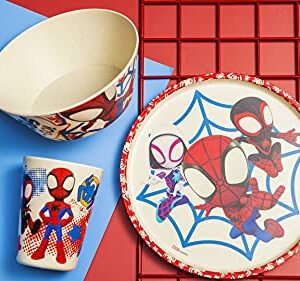 Zak Designs Marvel Spider-Man Dinnerware Set for Kids Includes 8" Plate, 6" Bowl, and 10oz Tumbler, Durable and Sustainable Melamine Bamboo Material (3-Piece Set, Spidey and His Amazing Friends)