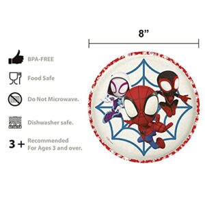 Zak Designs Marvel Spider-Man Dinnerware Set for Kids Includes 8" Plate, 6" Bowl, and 10oz Tumbler, Durable and Sustainable Melamine Bamboo Material (3-Piece Set, Spidey and His Amazing Friends)