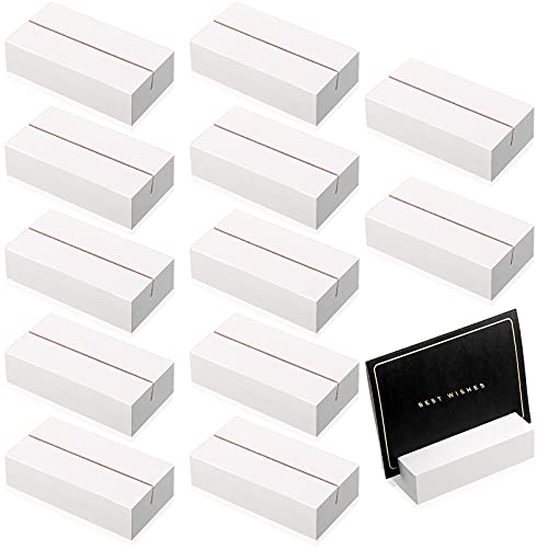 Thyle 12 Pieces Wood Place Card Holders Wood Sign Holders Table Number Holder Stands Name Card Holder for Wedding Party Events Decoration (White, 3 x 1.6 x 0.8 Inch)