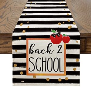 artoid mode black stripes apple back to school table runner, first day of school student kids classroom dining table decoration for party decor 13x72 inch