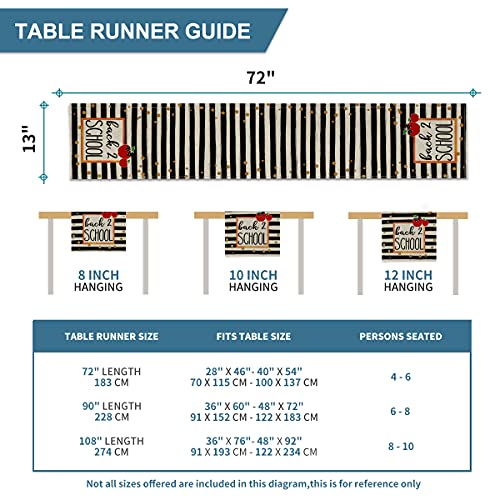 Artoid Mode Black Stripes Apple Back to School Table Runner, First Day of School Student Kids Classroom Dining Table Decoration for Party Decor 13x72 Inch