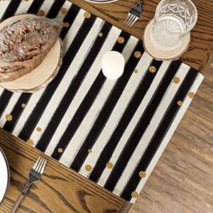 Artoid Mode Black Stripes Apple Back to School Table Runner, First Day of School Student Kids Classroom Dining Table Decoration for Party Decor 13x72 Inch