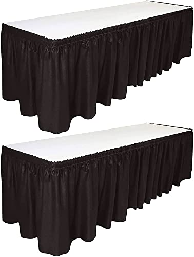 DecorRack 2 Pack Table Skirts, 29 in x 14 ft Each, Multi Pack -BPA Free- Plastic Tableskirt, Disposable, Reusable, Rectangular Tablecloth Skirt, Black (2 Pack)