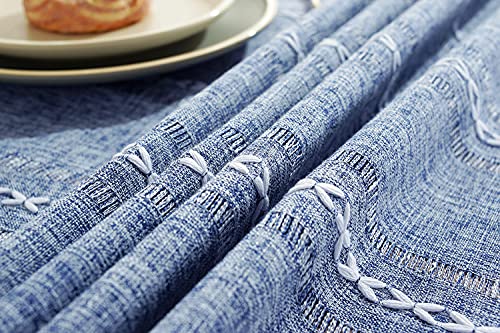 Chassic 60 x 84 inches Farmhouse Style Linen tablecloths, Wrinkle Resistant Washable Dining Room Table Cloths for Rectangle Tables - Hemstitch Blue