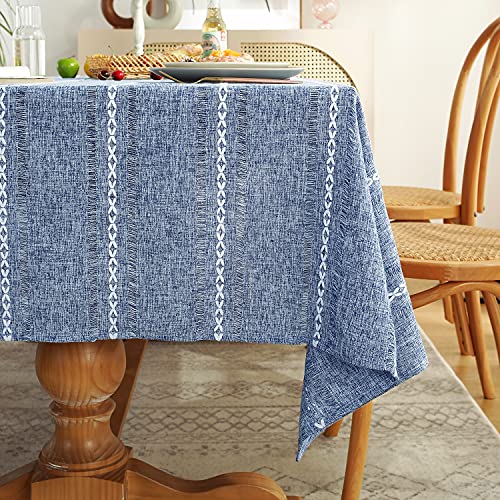 Chassic 60 x 84 inches Farmhouse Style Linen tablecloths, Wrinkle Resistant Washable Dining Room Table Cloths for Rectangle Tables - Hemstitch Blue